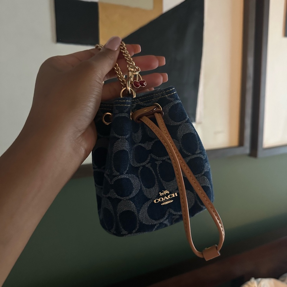 Coach Drawstring Wristlet Denimmini Bag - Gem